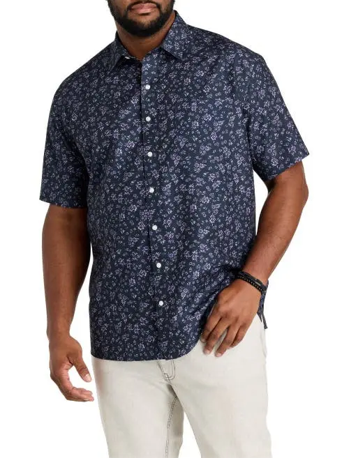 HARBOR BAY BY DXL Big & Tall Microfiber Floral Sport Shirt V2 - Black
