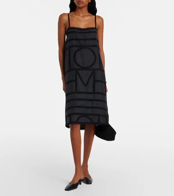 TOTEME Embroidered Silk Midi Dress