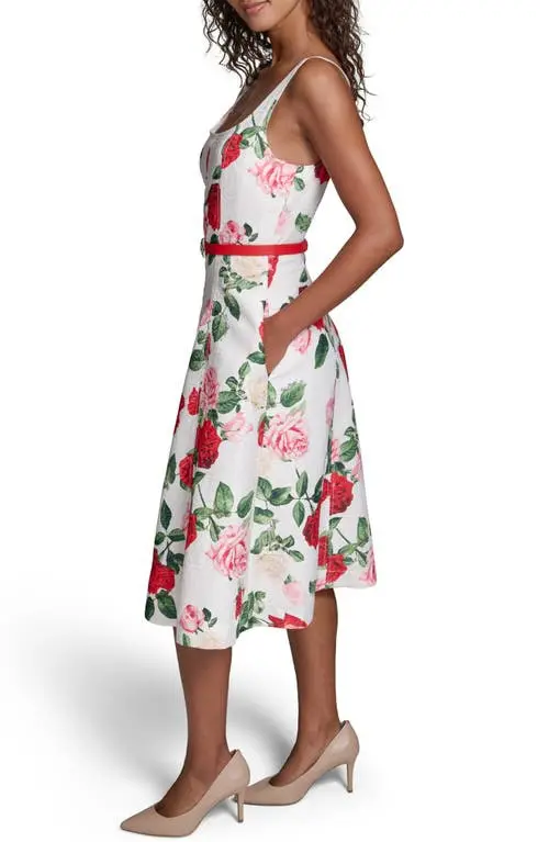 Karl Lagerfeld Paris Rose Brocade Belted Dress