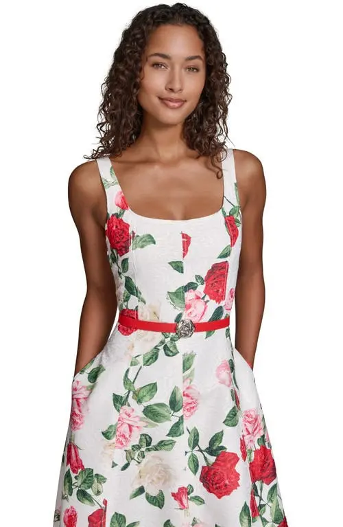 Karl Lagerfeld Paris Rose Brocade Belted Dress