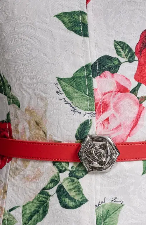 Karl Lagerfeld Paris Rose Brocade Belted Dress