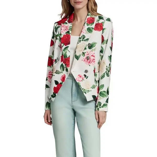 Karl Lagerfeld Paris Rose Print Floral Jacquard Jacket