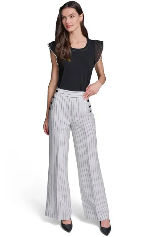 Karl Lagerfeld Paris Sailor Stripe Wide-leg Pants - Soft White/black