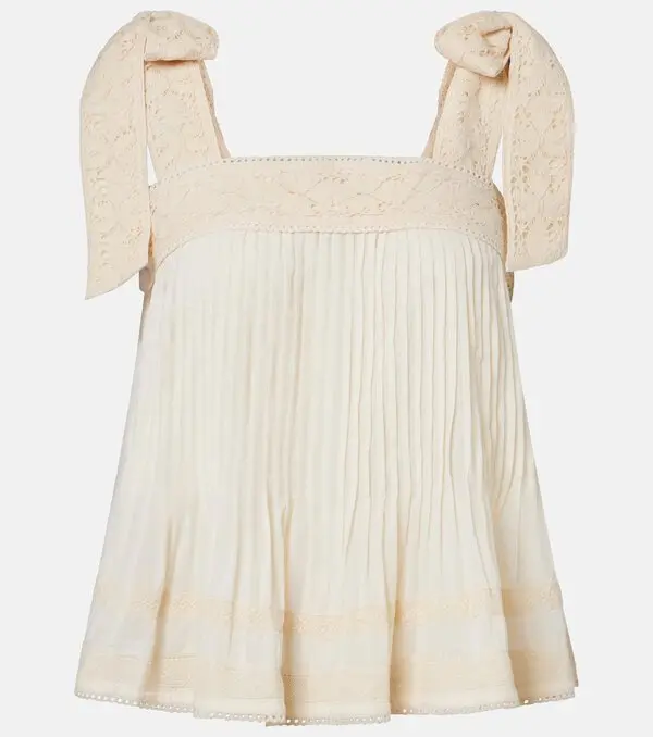 JULIET DUNN Lace-trimmed Cotton Top - Beige