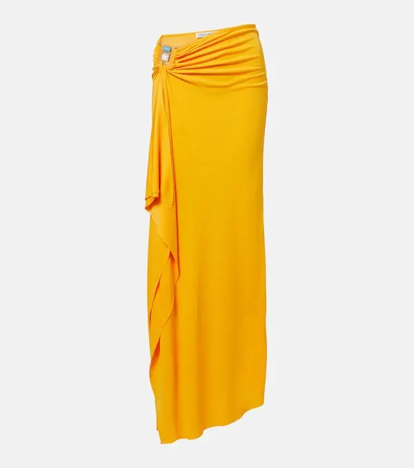 Christopher Esber Embellished Gathered Jersey Maxi Skirt - Orange