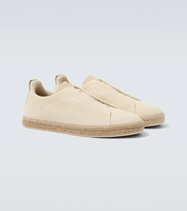 Zegna Triple Stitch Canvas Slip-on Sneakers
