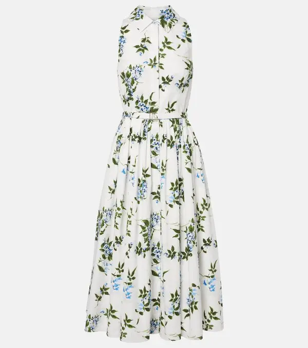 EMILIA WICKSTEAD Belted Floral Cotton Shirt Dress - White