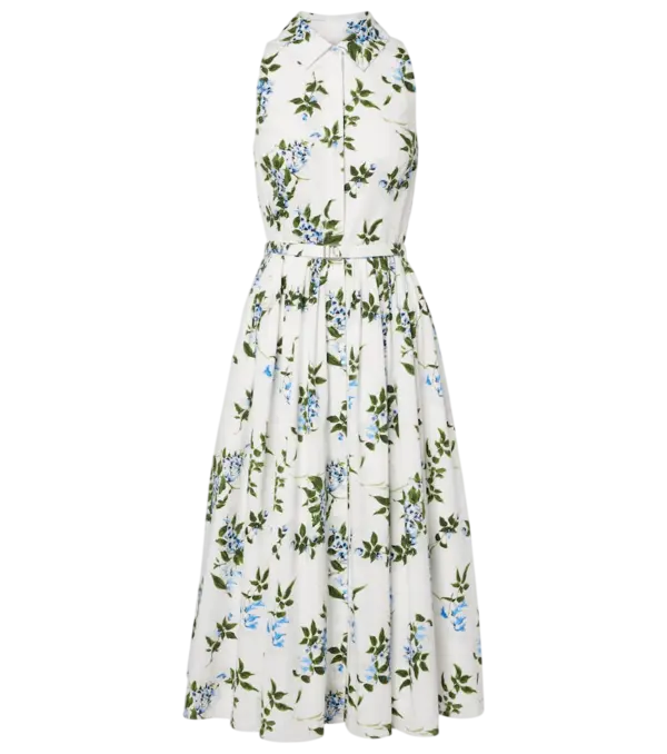 EMILIA WICKSTEAD Belted Floral Cotton Shirt Dress - White