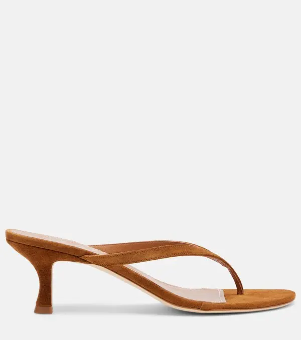 Staud Freja Suede Thong Sandals Tan - Brown