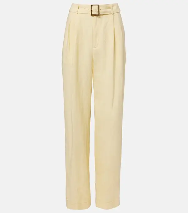 Polo Ralph Lauren Belted Linen Straight Pants - Yellow