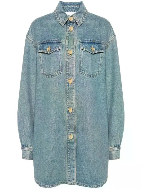 Moschino Washed Denim Mini Dress With Teddy Bear Buttons