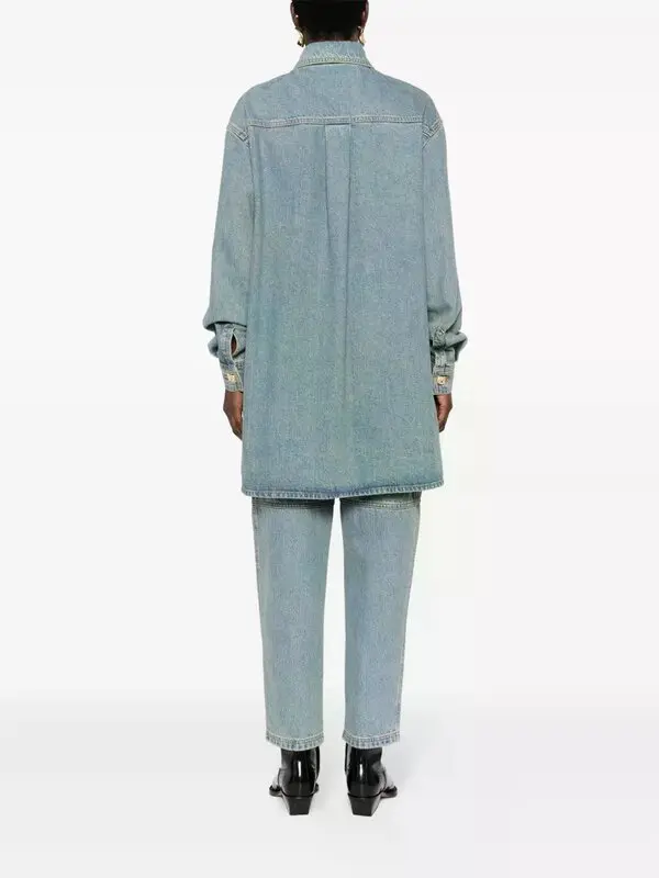 Moschino Washed Denim Mini Dress With Teddy Bear Buttons