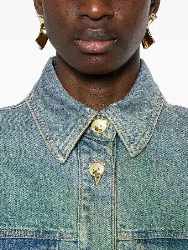 Moschino Washed Denim Mini Dress With Teddy Bear Buttons
