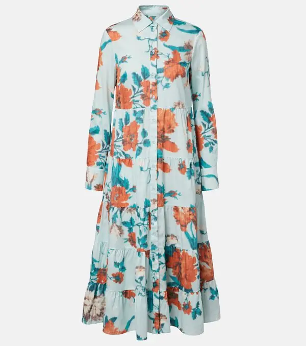 Erdem Floral Tiered Cotton Shirt Dress - Multicoloured
