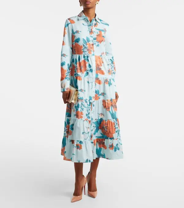 Erdem Floral Tiered Cotton Shirt Dress - Multicoloured