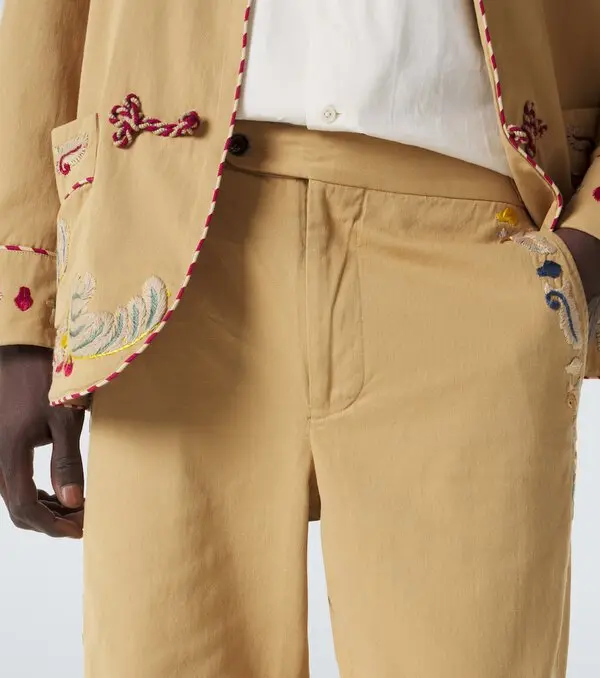 BODE Feather Runner Cotton Straight Pants - Beige