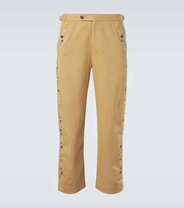 BODE Feather Runner Cotton Straight Pants - Beige