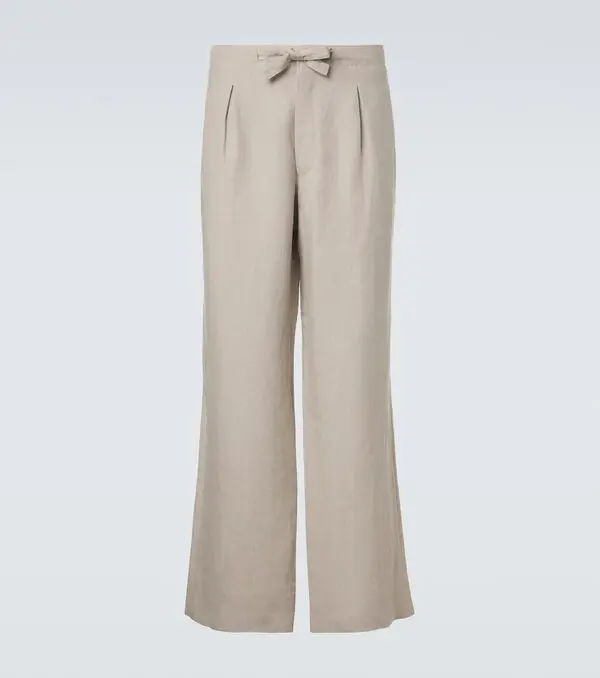 STOFFA Undyed Taupe Linen Straight Leg Pants