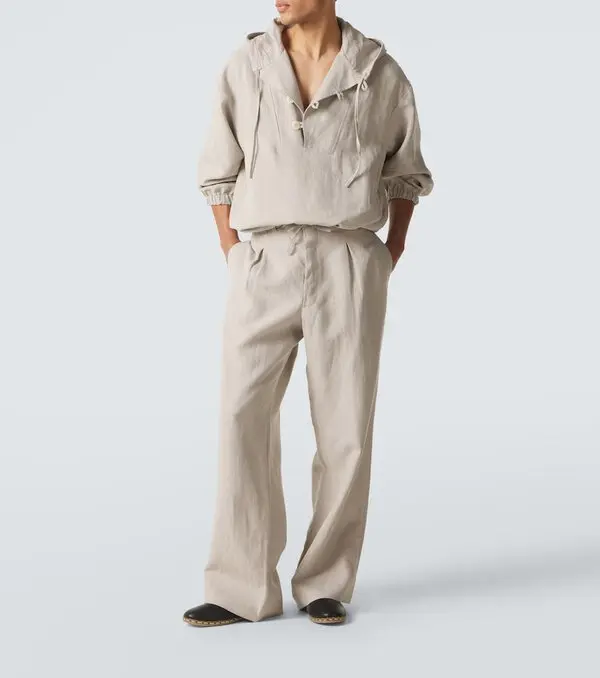 STOFFA Undyed Taupe Linen Straight Leg Pants