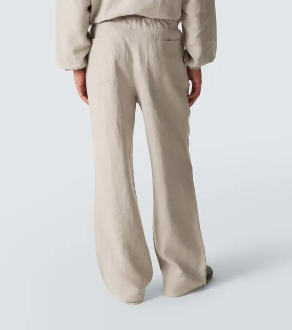 STOFFA Undyed Taupe Linen Straight Leg Pants