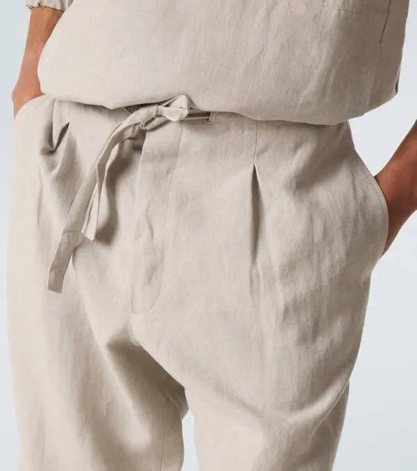 STOFFA Undyed Taupe Linen Straight Leg Pants