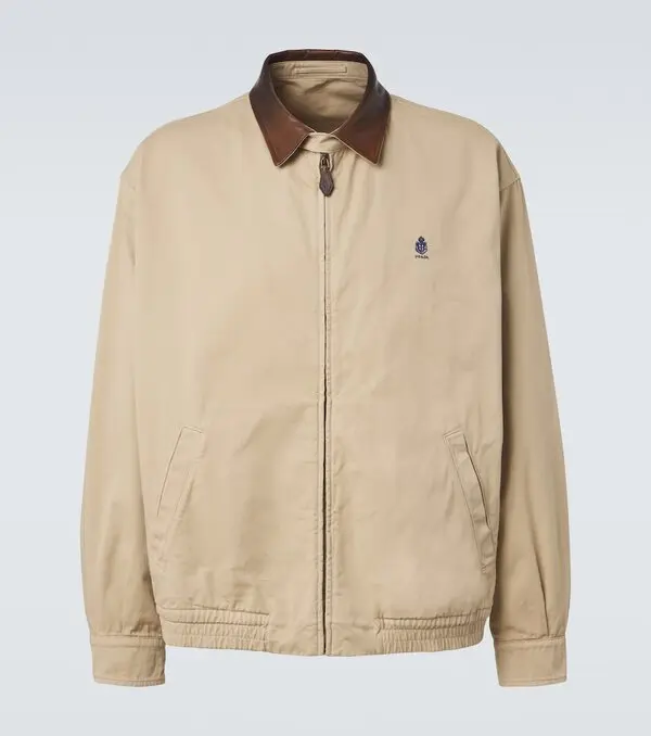 Prada Cotton Blouson Jacket With Leather Trim - Beige