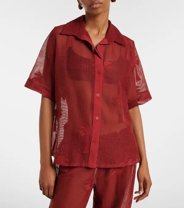 Johanna Ortiz Embroidered Cotton-blend Mesh Shirt - Red