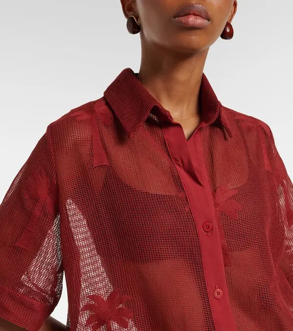 Johanna Ortiz Embroidered Cotton-blend Mesh Shirt - Red