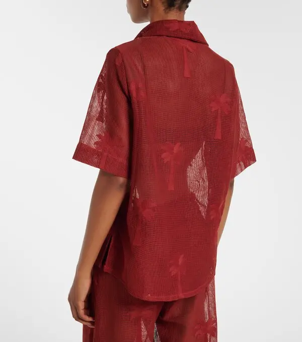 Johanna Ortiz Embroidered Cotton-blend Mesh Shirt - Red