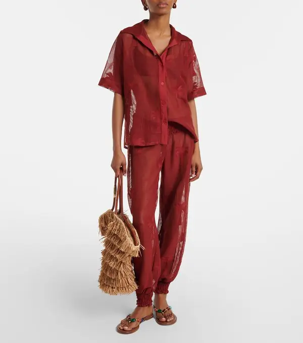 Johanna Ortiz Embroidered Cotton-blend Mesh Shirt - Red