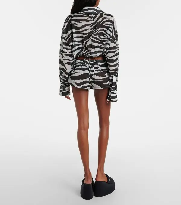 Attico Zebra-print Cotton Muslin Shorts - Black