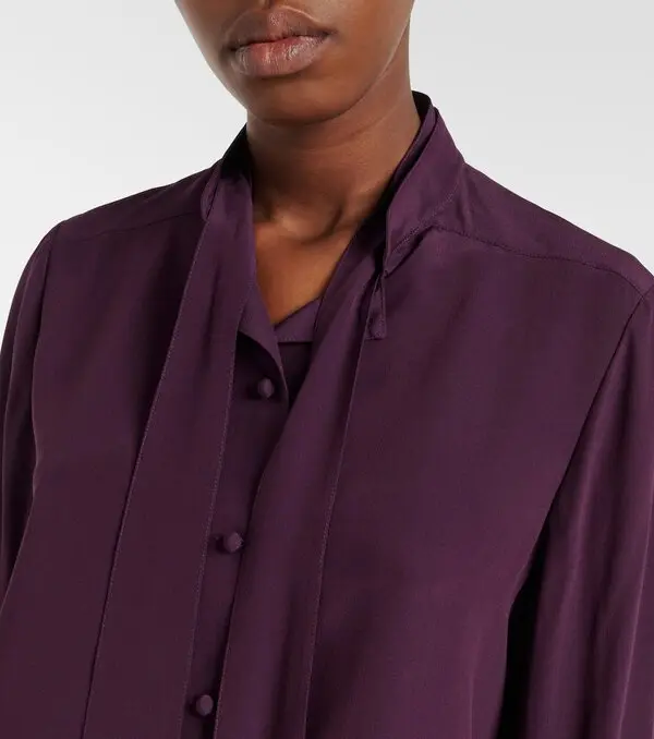 Valentino Garavani Tie-neck Silk Crêpe De Chine Blouse - Purple