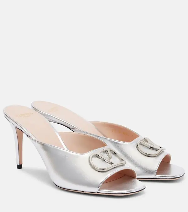 Valentino Garavani Vlogo Metallic Leather Mules - Silver