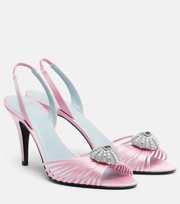 Valentino Garavani Cœur Royal Satin Slingback Sandals - Pink
