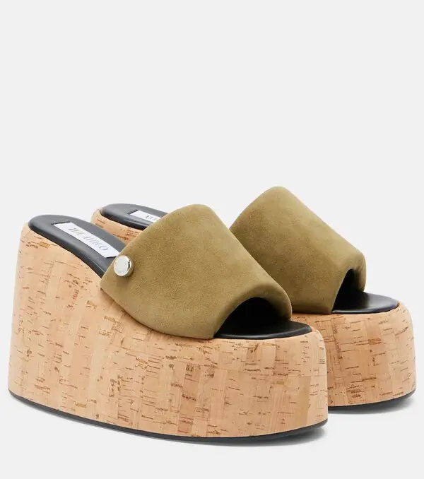 Attico Mochi Suede Platform Slides - Green