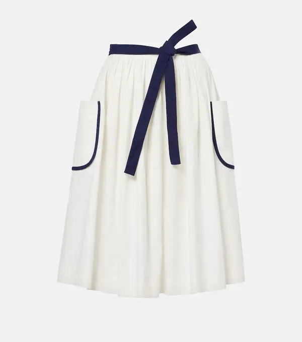 Prada Belted Cotton And Linen Midi Skirt - White