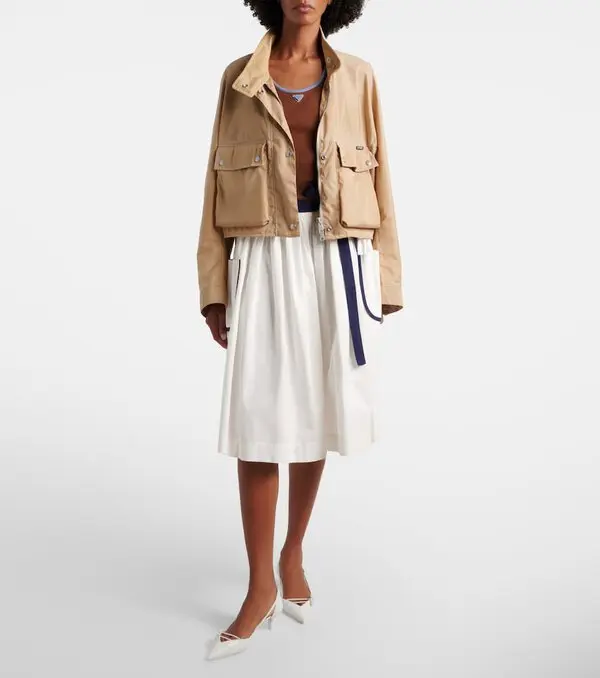 Prada Belted Cotton And Linen Midi Skirt