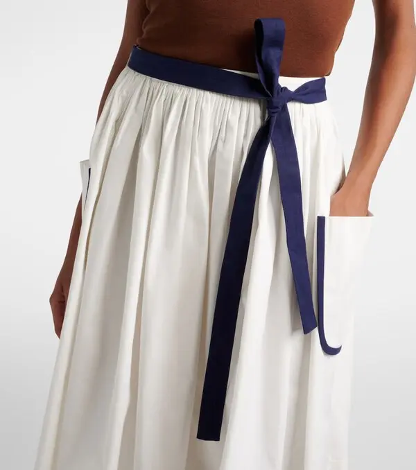 Prada Belted Cotton And Linen Midi Skirt