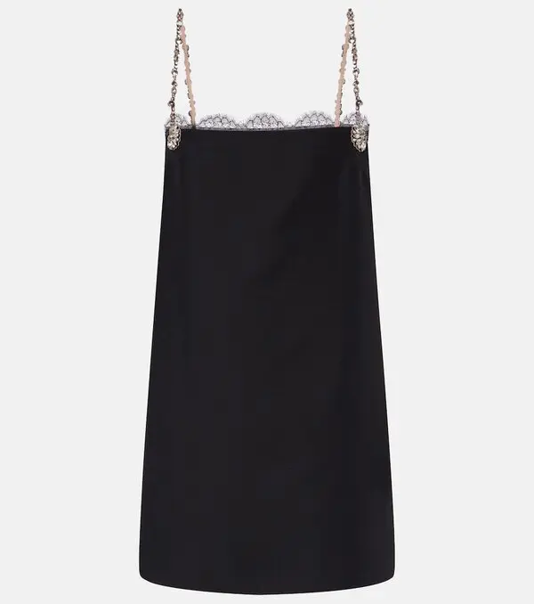 Valentino Garavani Crepe Couture Embellished Lace-trimmed Mini Dress - Black