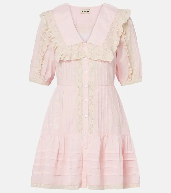 Rixo Dove Embroidered Cotton Voile Minidress - Pink