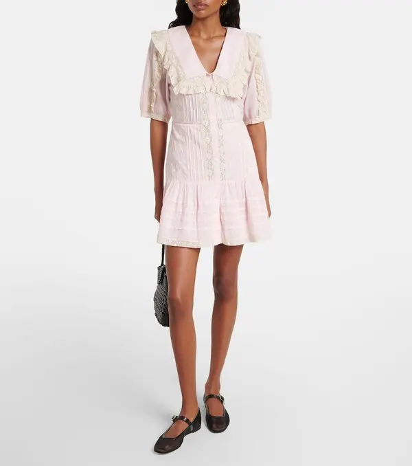 Rixo Dove Embroidered Cotton Voile Minidress - Pink