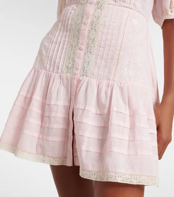 Rixo Dove Embroidered Cotton Voile Minidress - Pink