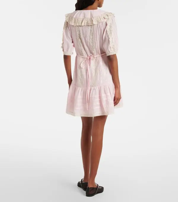 Rixo Dove Embroidered Cotton Voile Minidress - Pink