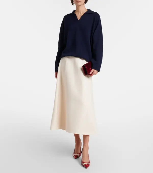 Valentino Garavani Vgold Crepe Couture Midi Skirt - White
