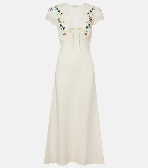 Rixo Amari Embroidered Linen-blend Midi Dress - White