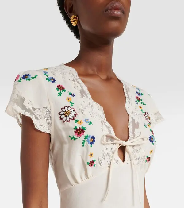 Rixo Amari Embroidered Linen-blend Midi Dress - White