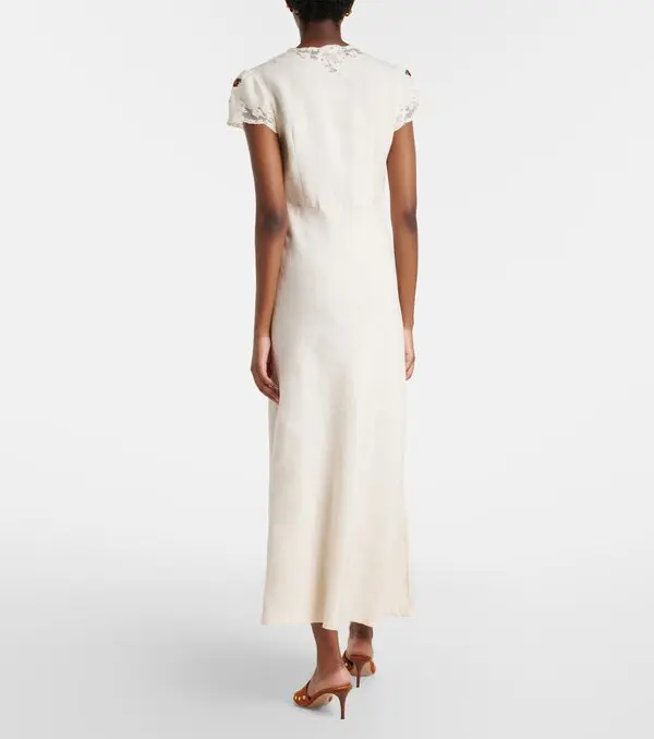 Rixo Amari Embroidered Linen-blend Midi Dress - White