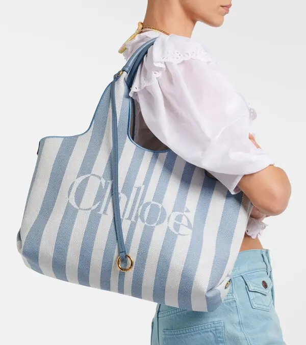 Chloé Large Logo Canvas Tote Bag - Blue