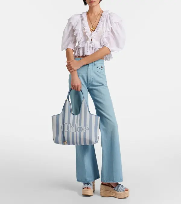 Chloé Large Logo Canvas Tote Bag - Blue