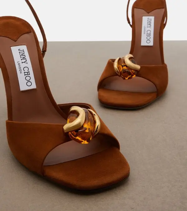 JIMMY CHOO Embellished Suede Slingback Sandals